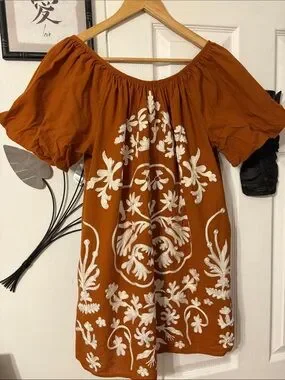 Free People | Tops | Free People Rust Orange Embroidered Offshoulder ...
